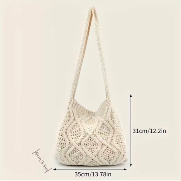 Theposhstyle | Bags | Off White Crochet Knit Handbag Shoulder Bag ...